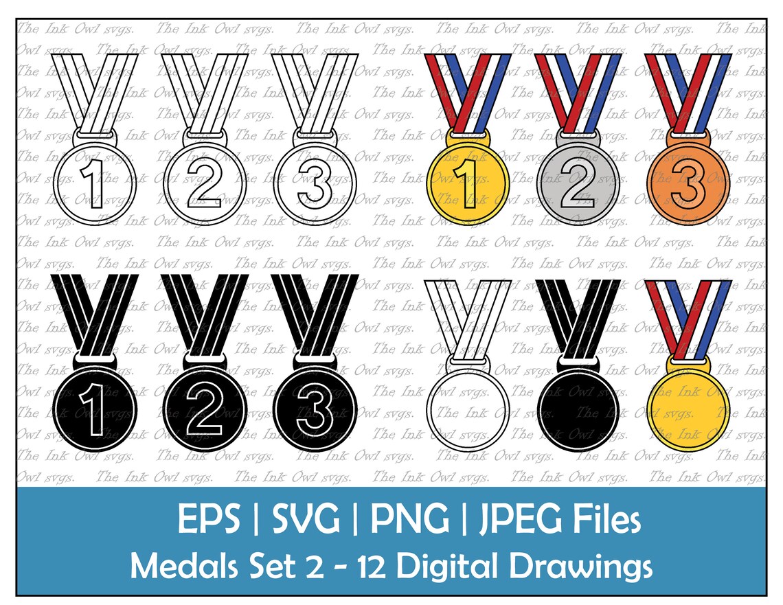 Medal Award Ribbons Vector Clipart / Outline & Stamp Graphic / - Etsy ...