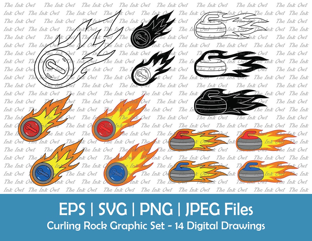 Curling Rock or Stone With Fire Flames Vector Clipart Set / Outline ...
