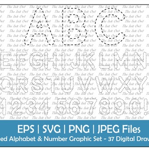 Dashed Line Alphabet Letter and Number Vector Clipart / for Tracing ...