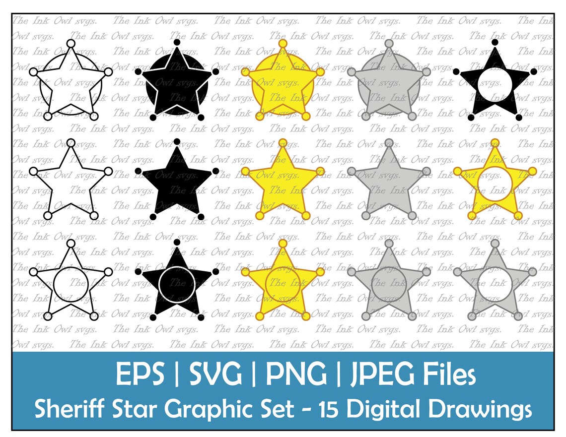 Sheriff Star Badge Vector Clipart Set / Outline, Stamp & Color Graphics ...