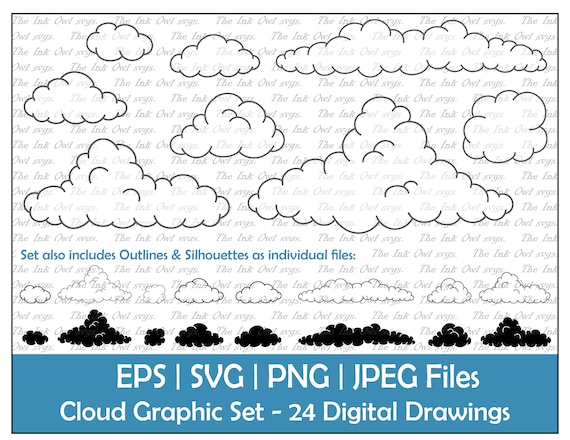 Cloud Vector Clipart Bundle / Outline Stamp & Color Drawing - Etsy