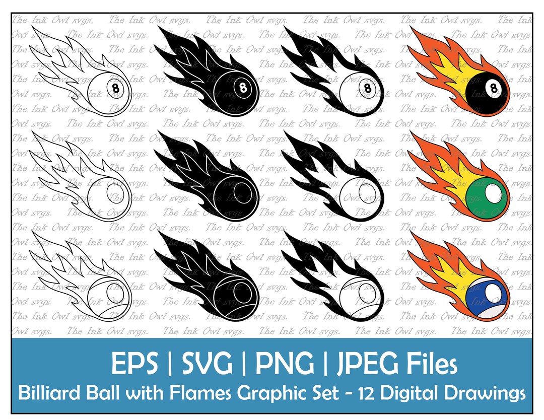 Billiard Pool 8 Ball With Flames Clipart / Blank Template / Outline ...