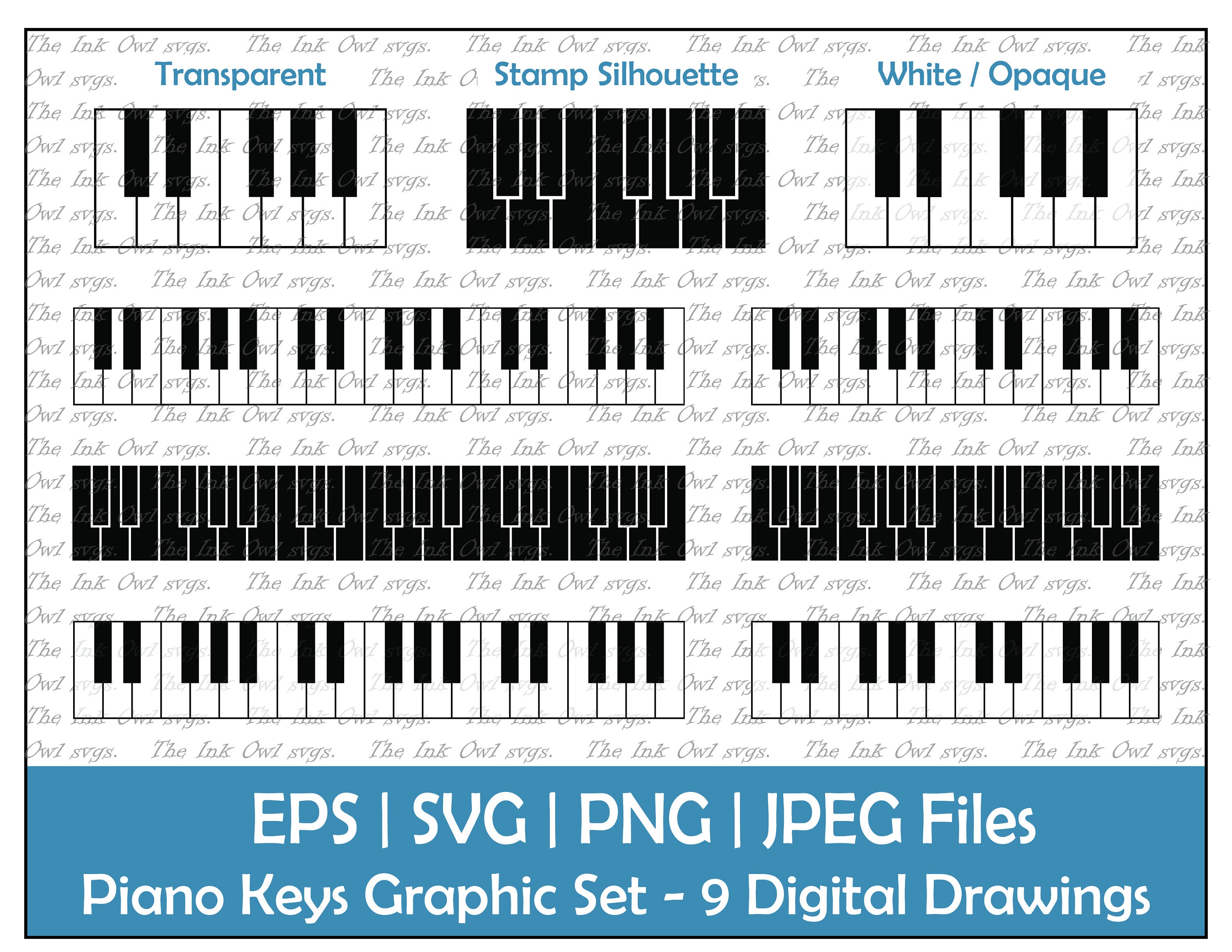Piano Keys Vector Clipart Set / Outline Stamp Silhouette & - Etsy UK