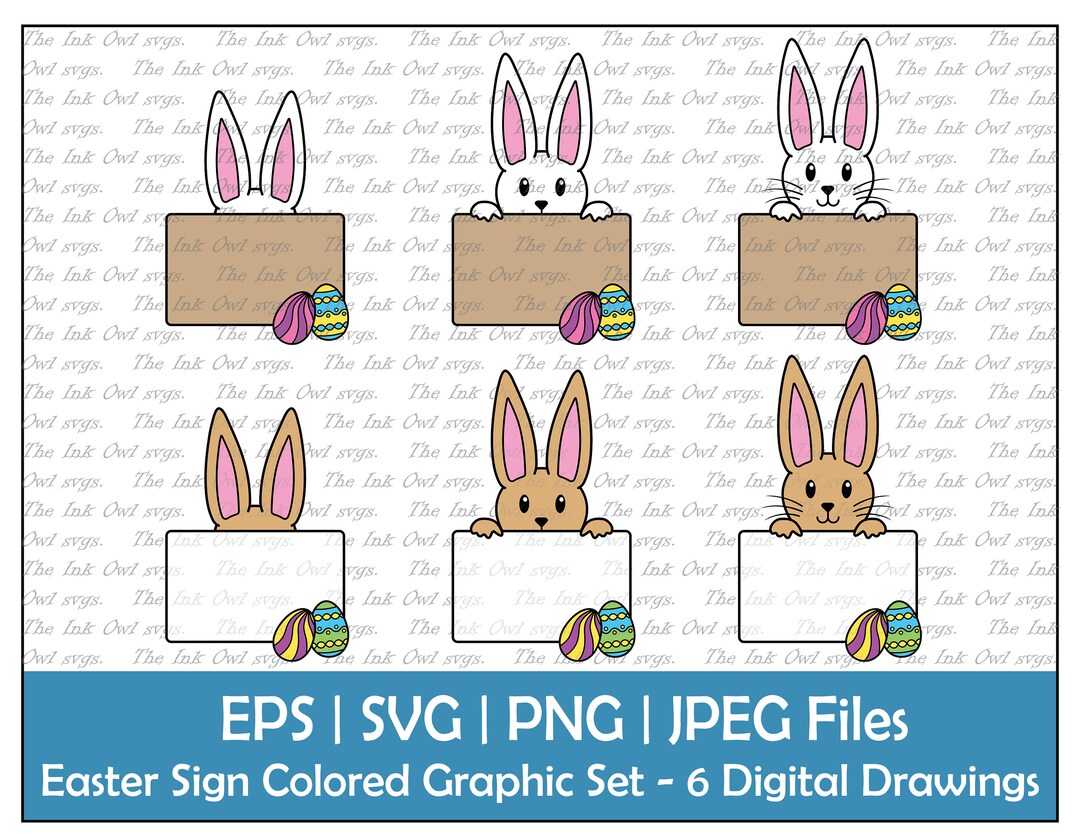 Easter Bunny Sign Blank Template Clipart Set / Color Graphics / Spring ...