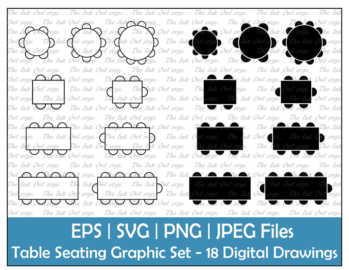 Table Seating Icon Vector Clipart Set / Outline & Stamp | Etsy