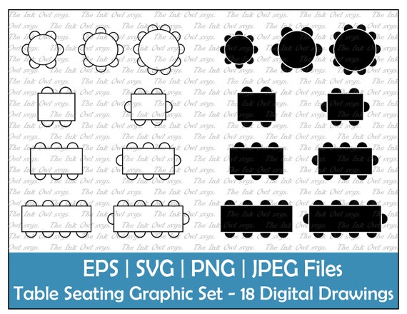 Table Seating Icon Vector Clipart Set / Outline & Stamp - Etsy Canada