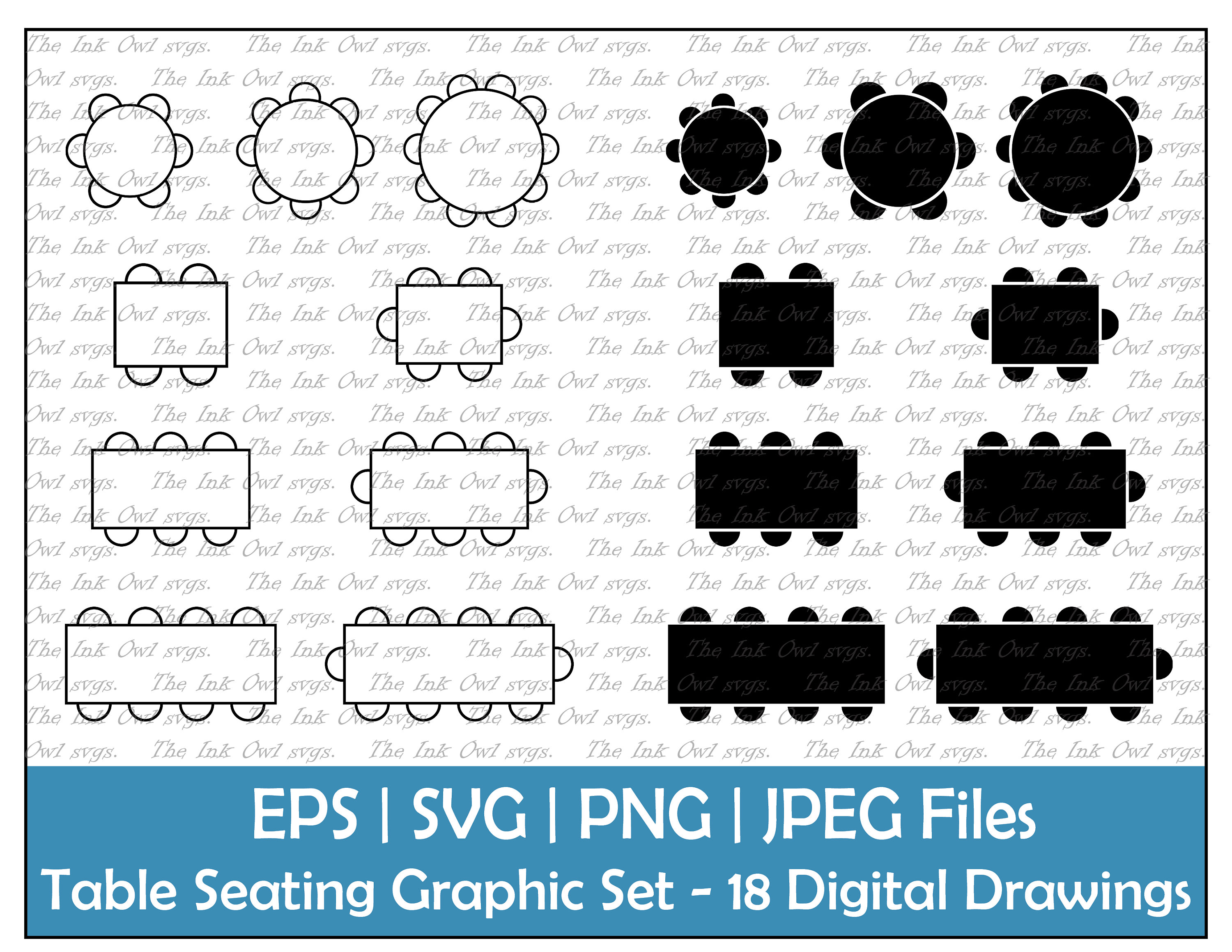 Table Seating Icon Vector Clipart Set / Outline & Stamp Graphic ...