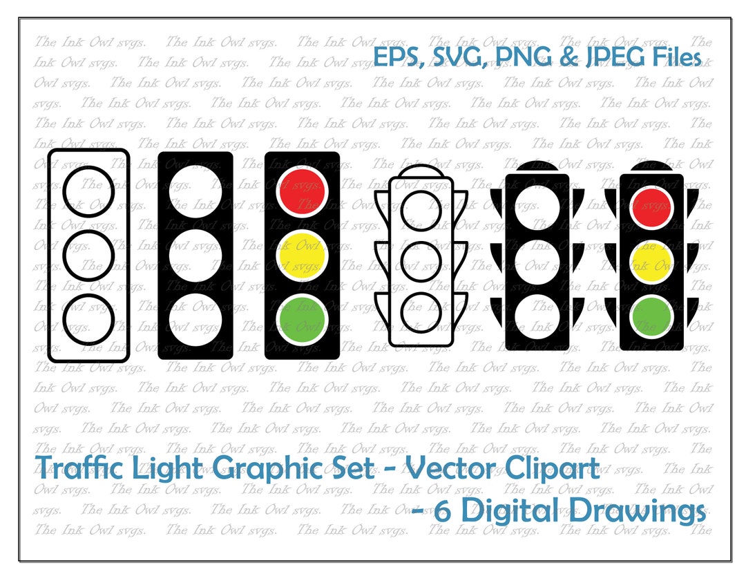 Traffic Lights Vector Clipart Graphic Set / Outline & Stamp Drawing ...