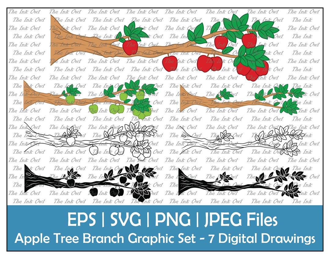 Apple Tree Branch Vector Clipart / Outline, Silhouette & Color Graphics ...