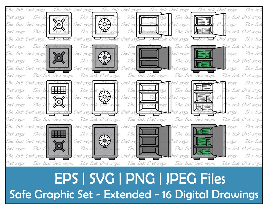 Money Safe Vector Clipart Set / Outline & Color Drawing Graphic ...