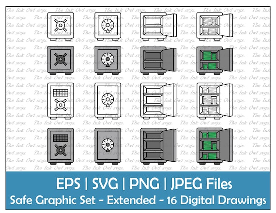 Money Safe Vector Clipart Set / Outline & Color Drawing | Etsy