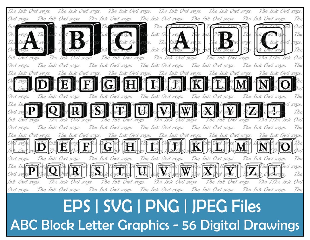 ABC Full Alphabet Blocks Vector Clipart / Outline & Stamp Drawing ...