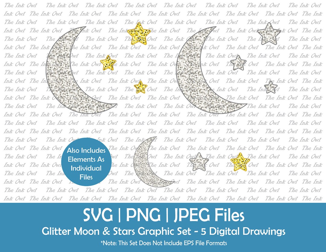 Faux Glitter Moon and Stars Vector Clipart Set / Night Sky / Digital ...