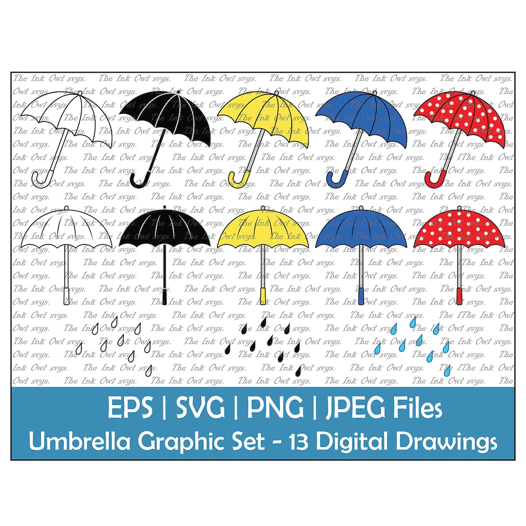 Umbrella and Rain Vector Clipart Set / Outline, Silhouette Stamp ...