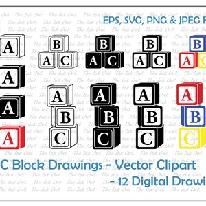 ABC Alphabet Blocks Vector Clipart / Outline & Stamp Drawing - Etsy