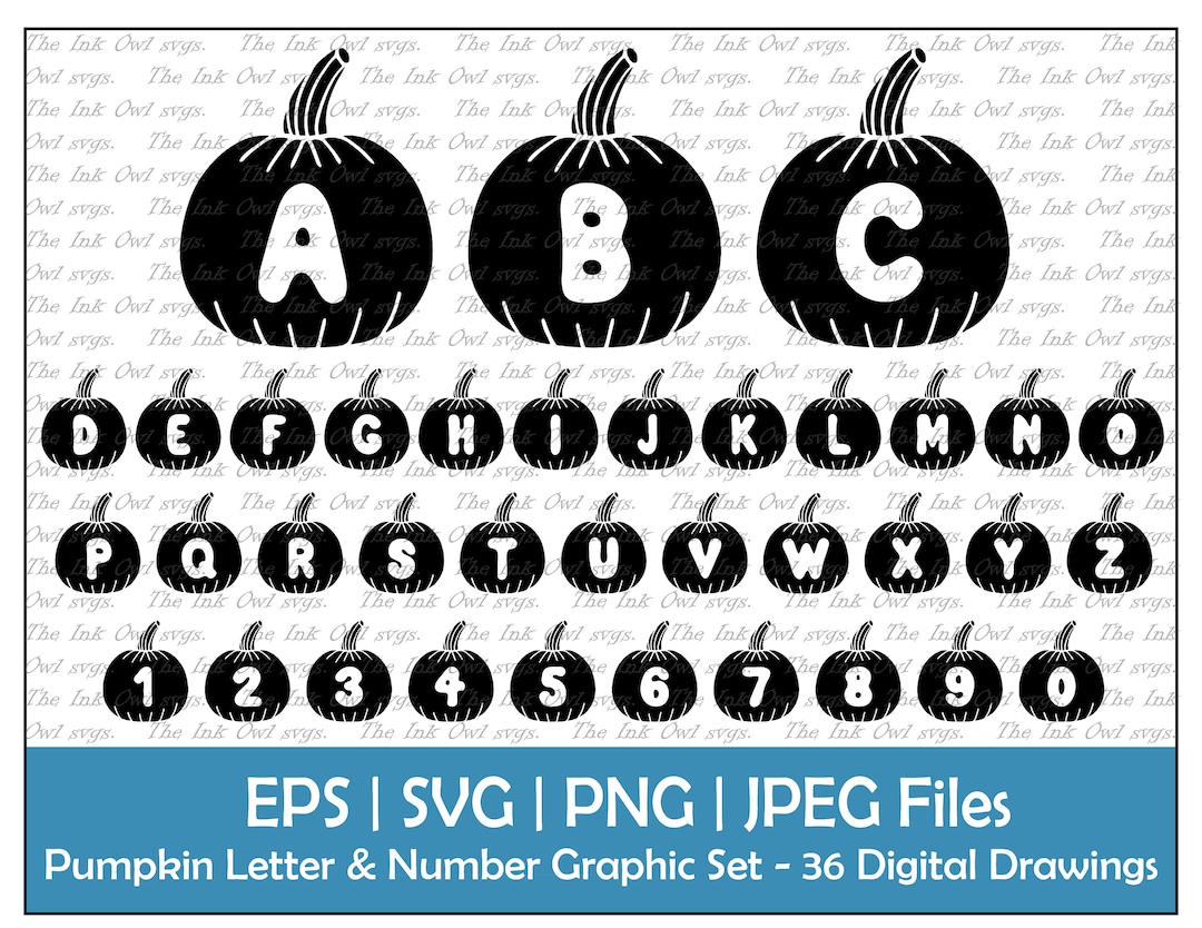 Pumpkin Alphabet Letters and Numbers Vector Clipart Set / Stamp ...