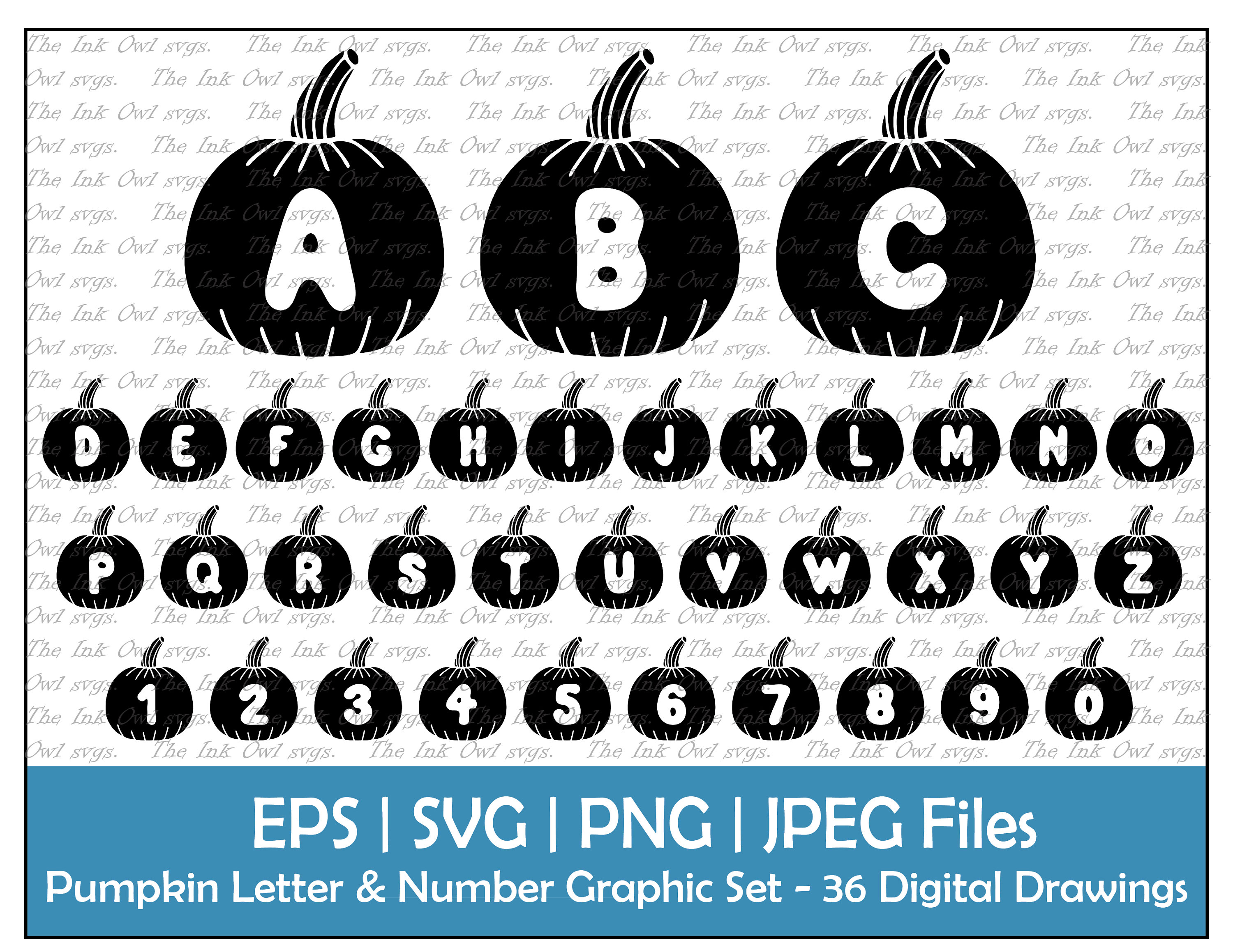 Pumpkin Alphabet Letters and Numbers Vector Clipart Set / Stamp ...