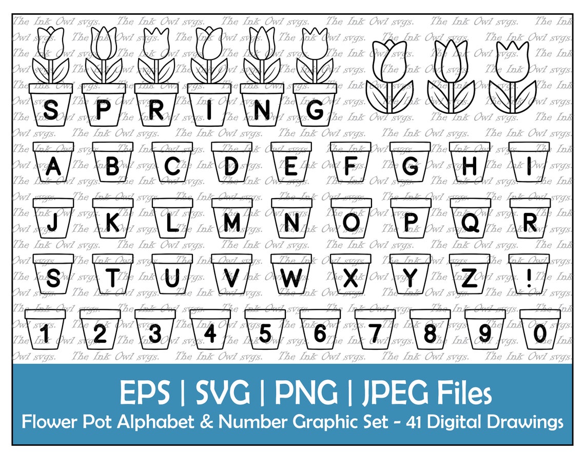 Tulip Flower Pot Alphabet Letters & Numbers Vector Clipart / - Etsy