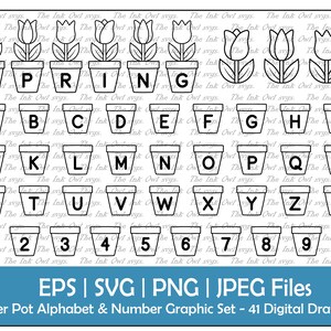 Tulip Flower Pot Alphabet Letters & Numbers Vector Clipart / - Etsy