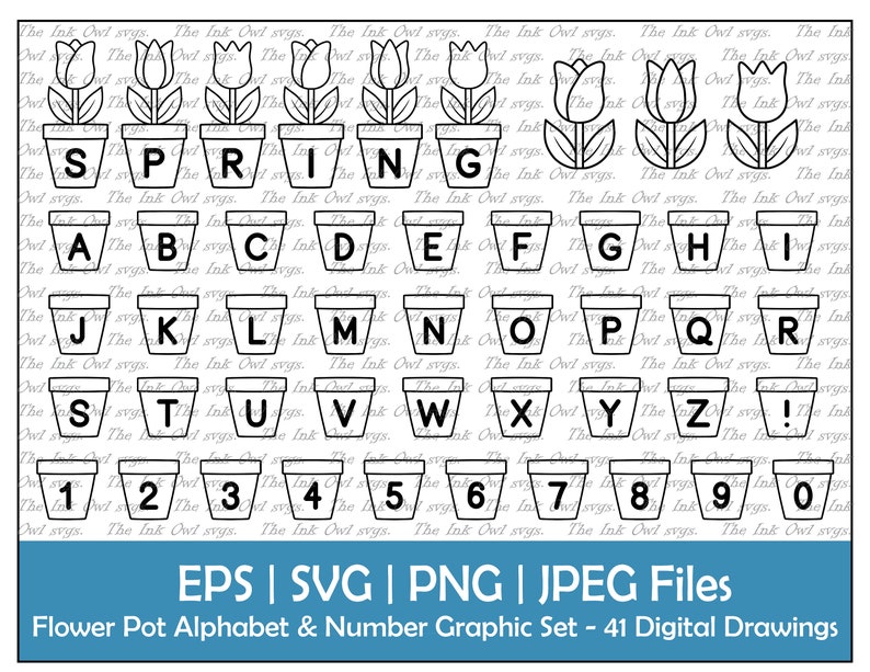 Tulip Flower Pot Alphabet Letters & Numbers Vector Clipart / - Etsy