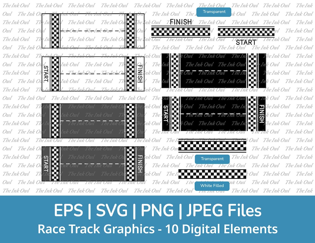 Race Track Svg Vector Clipart Set / Outline, Stamp Silhouette & Color ...