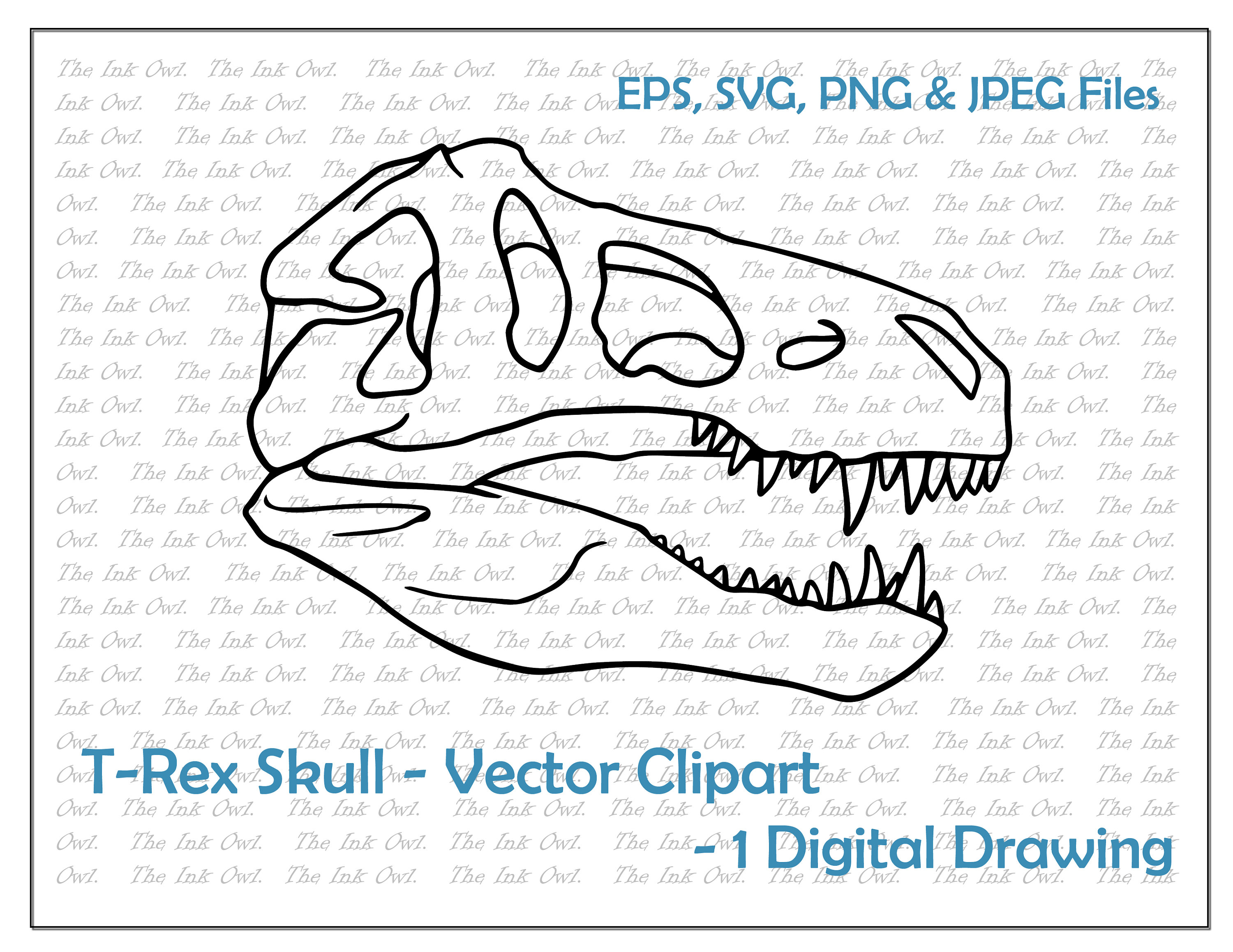 T Rex Dinosaur Skull Vector Clipart Outline Fossil | Etsy