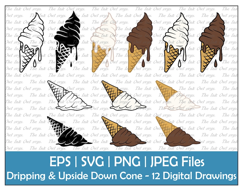 Dripping and Dropped Ice Cream Cone Vector Clipart Set / Outline ...