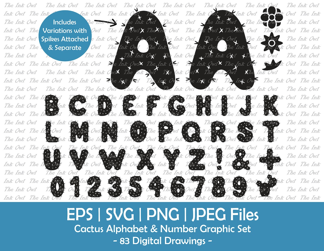 Cactus Alphabet Letters & Numbers Vector Clipart Set / Silhouette Stamp ...