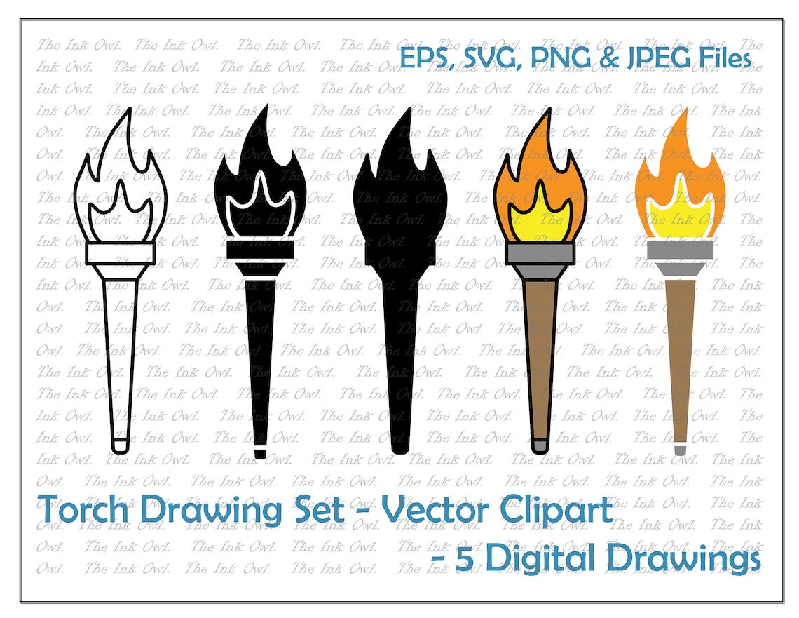 Torch Light Vector Clipart Set / Outline Stamp and Colored - Etsy
