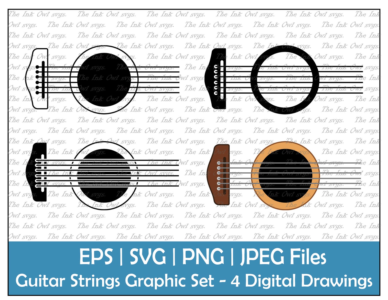 Acoustic Guitar Strings Vector Clipart Set / Outline Stamp & - Etsy