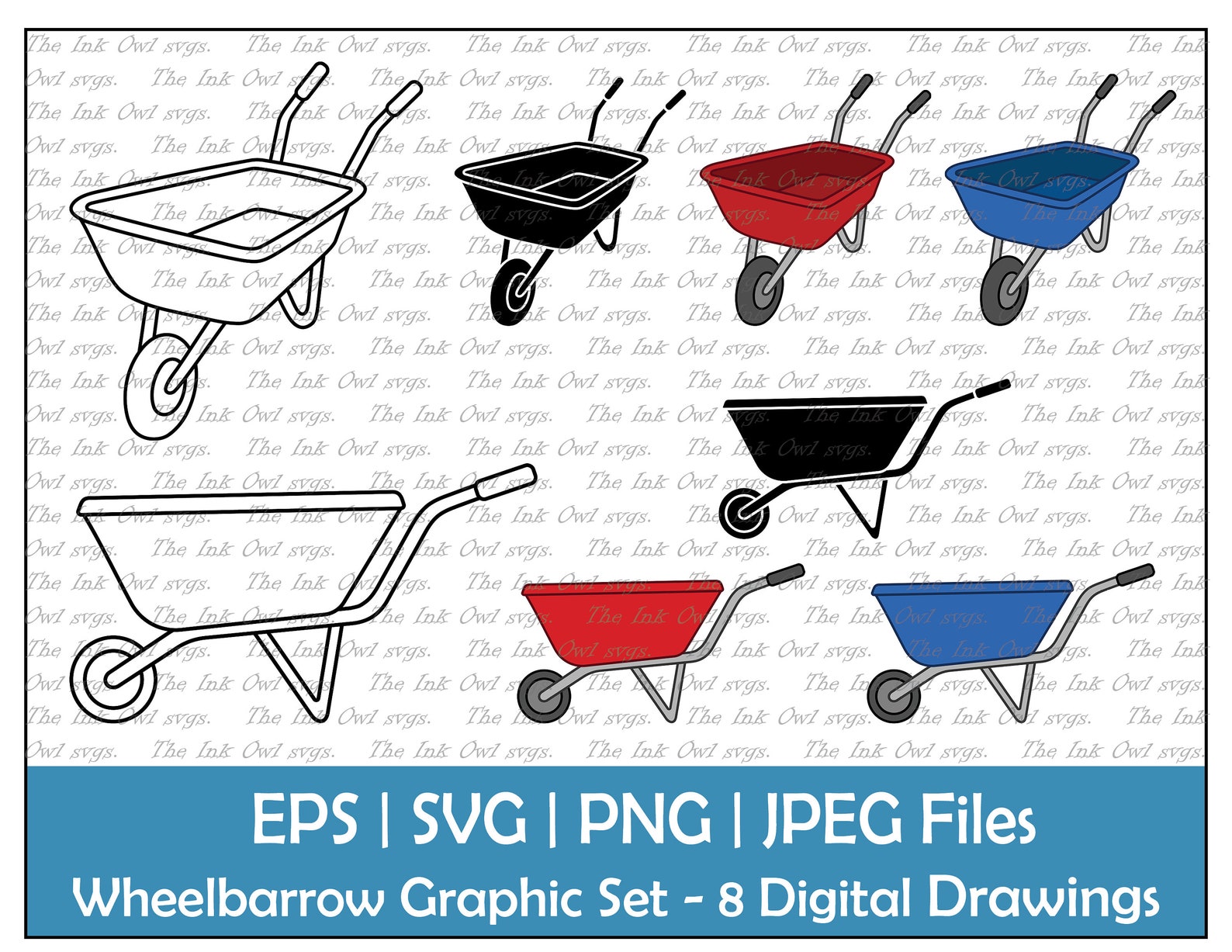 Wheelbarrow Vector Clipart Set / Outline Stamp & Color - Etsy