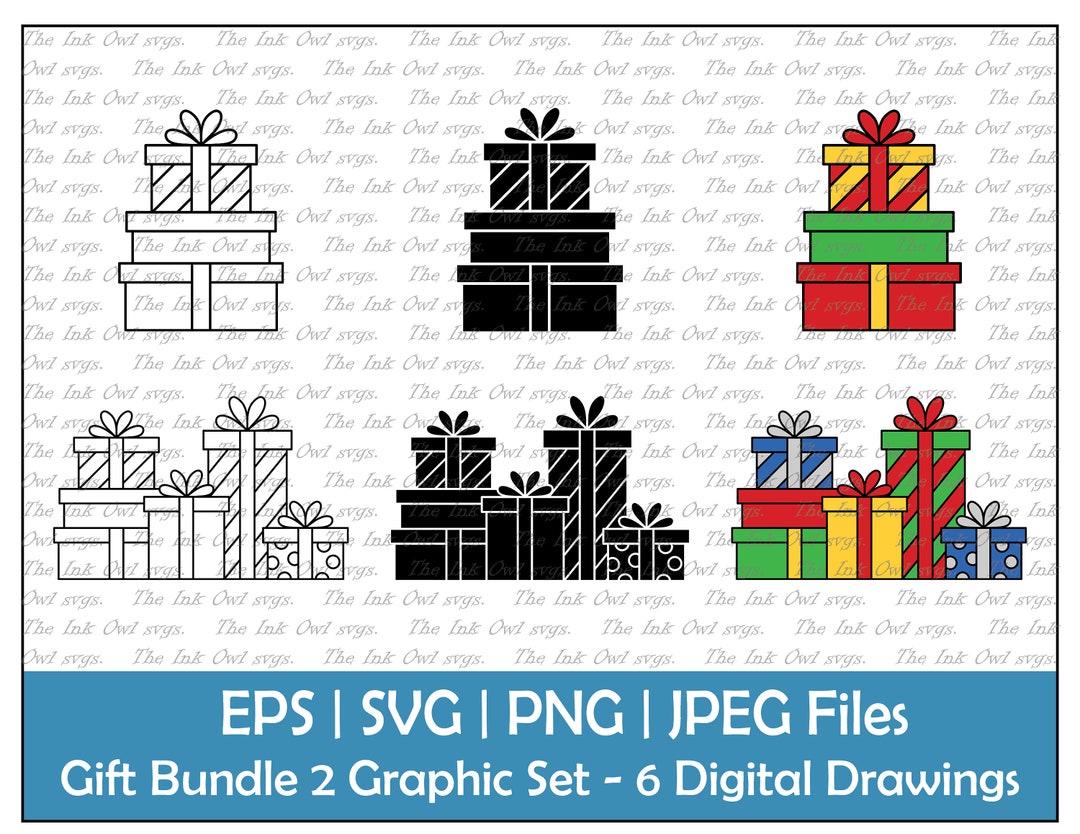 Stack of Presents Vector Clipart Set / Outline & Stamp Graphic ...