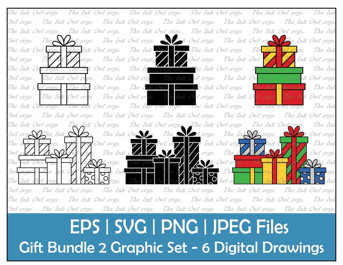 Stack of Presents Vector Clipart Set / Outline & Stamp Graphic ...