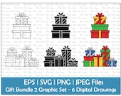 Stack of Presents Vector Clipart Set / Outline & Stamp Graphic - Etsy