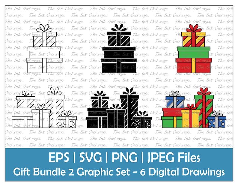 Stack of Presents Vector Clipart Set / Outline & Stamp Graphic ...
