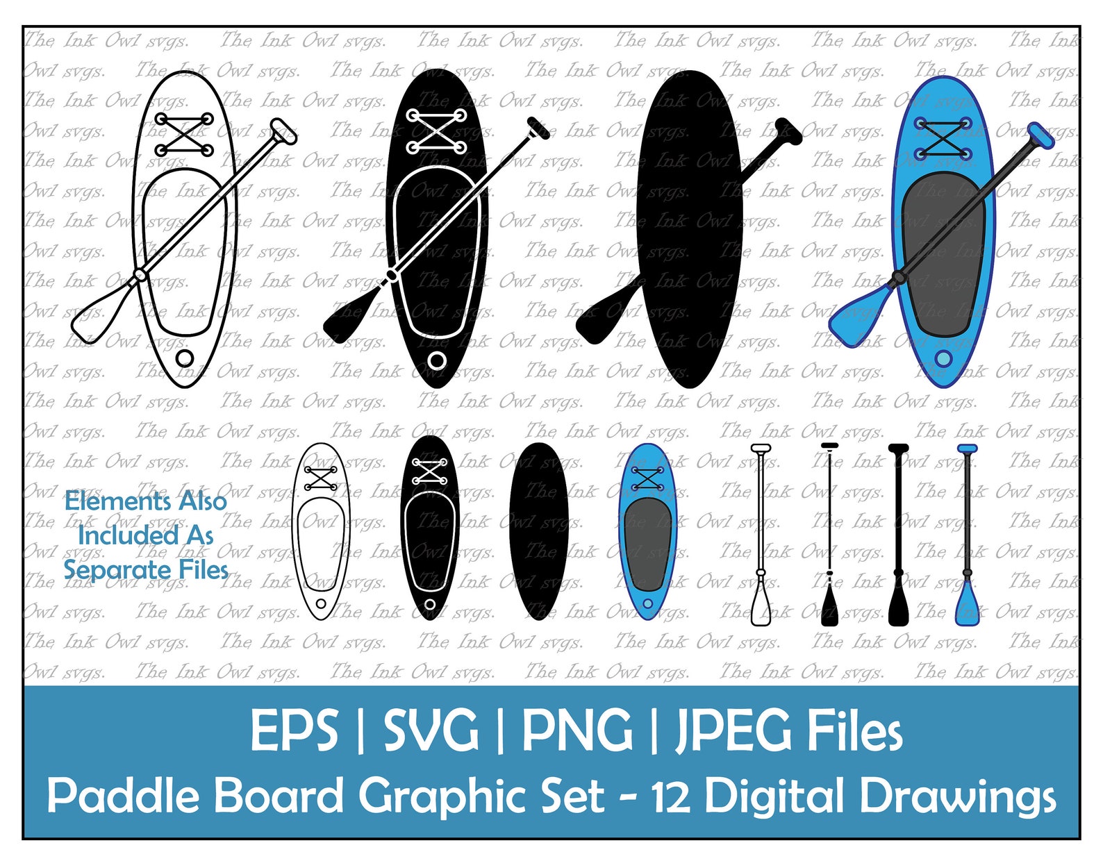 Paddle Board Vektor Clipart / Outline & Silhouette Grafik / | Etsy