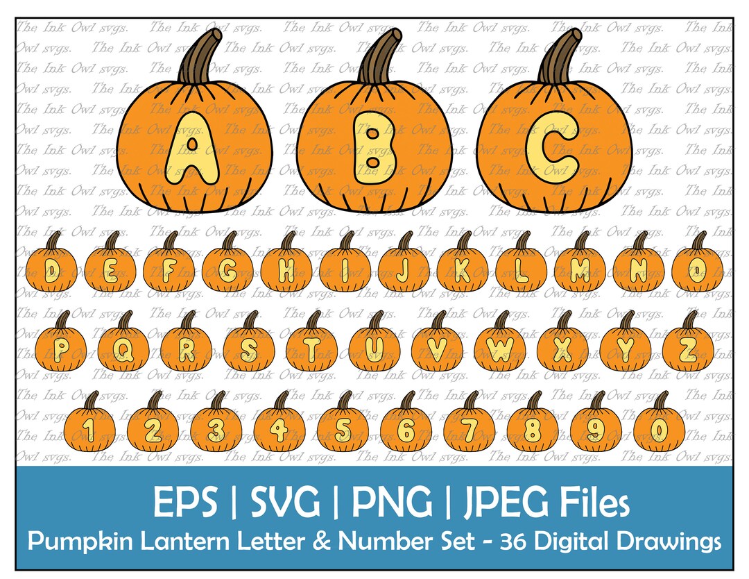 Pumpkin Jack O Lantern Alphabet Letters & Numbers Vector Clipart ...
