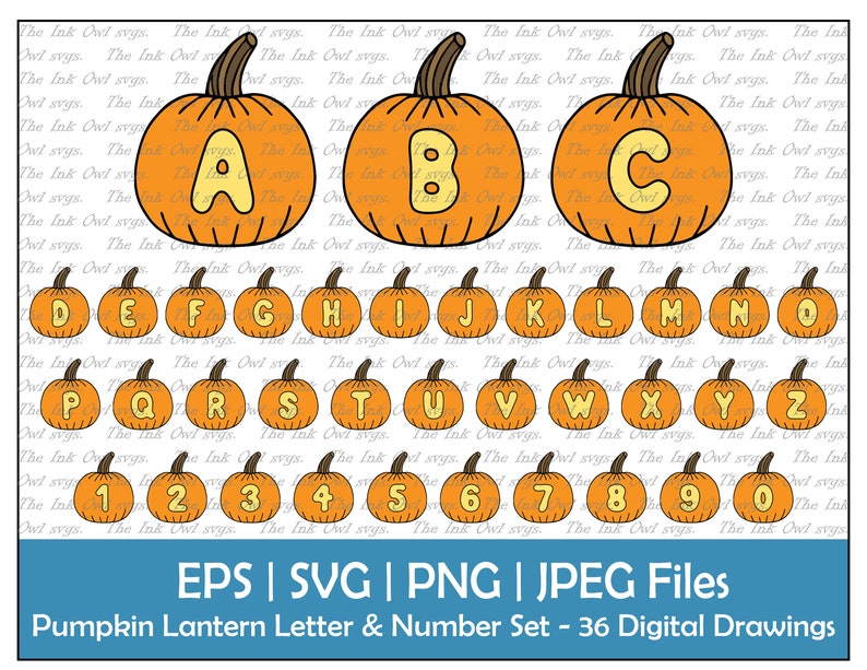 Pumpkin Jack O Lantern Alphabet Letters & Numbers Vector Clipart ...