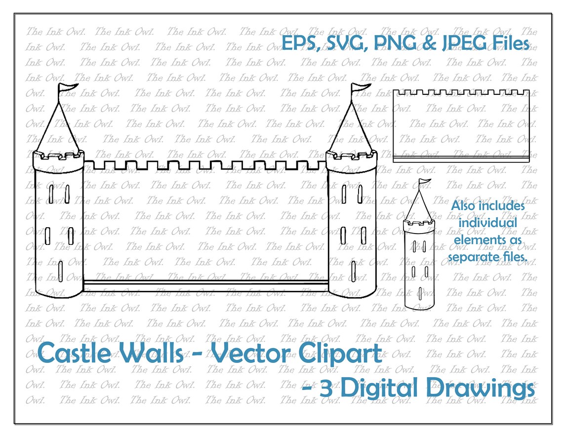 Castle Walls Outline Vector / Clipart Drawing Illustration / - Etsy