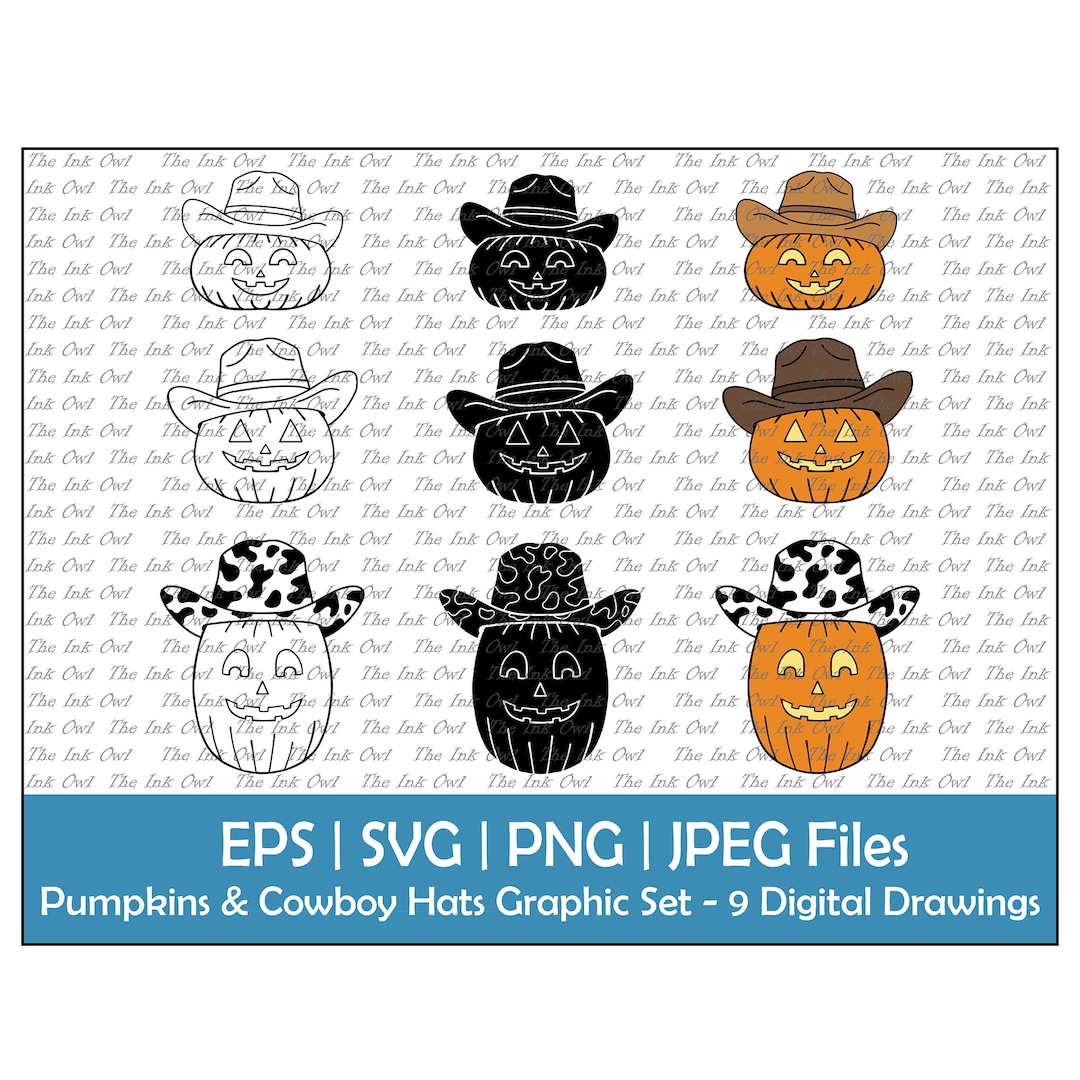 Pumpkins With Cowboy Hats Vector Clipart / Outline, Silhouette & Color ...