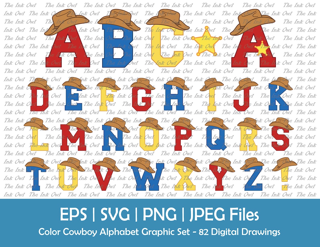 Cowboy Hat Alphabet Letters Vector Clipart / Color Text Graphic - Red ...