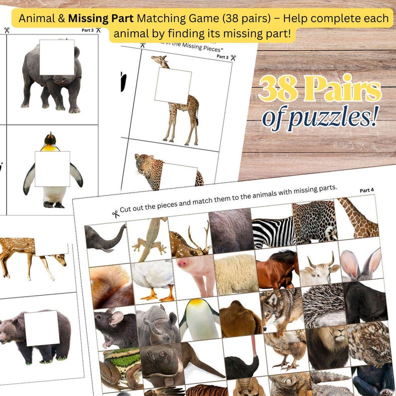 Animal Matching Game, Printable Animal Footprint & Missing Part ...