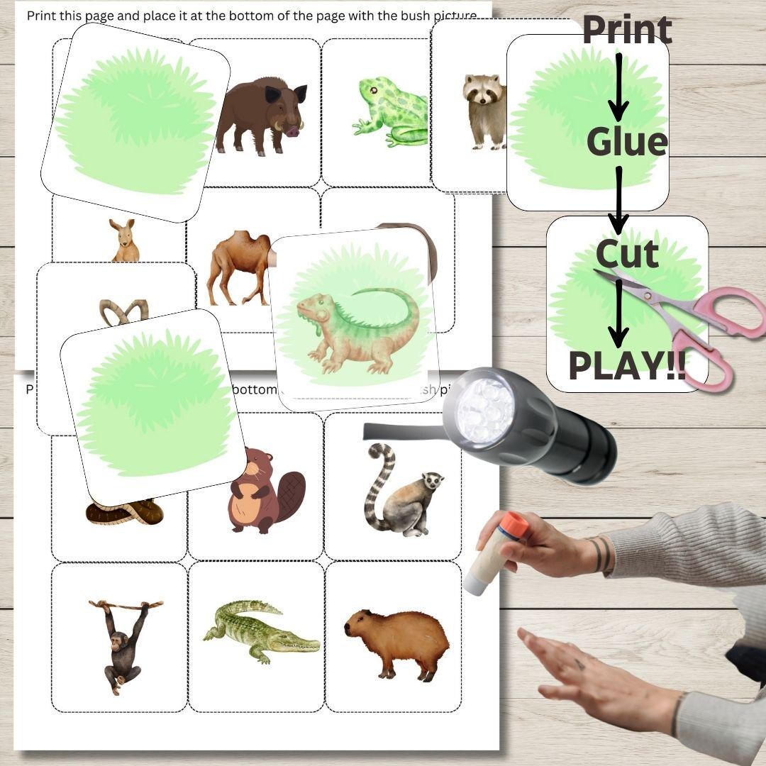 Magical Hidden Animal Reveal Printable Game, Flashlight Game Fun Kids ...