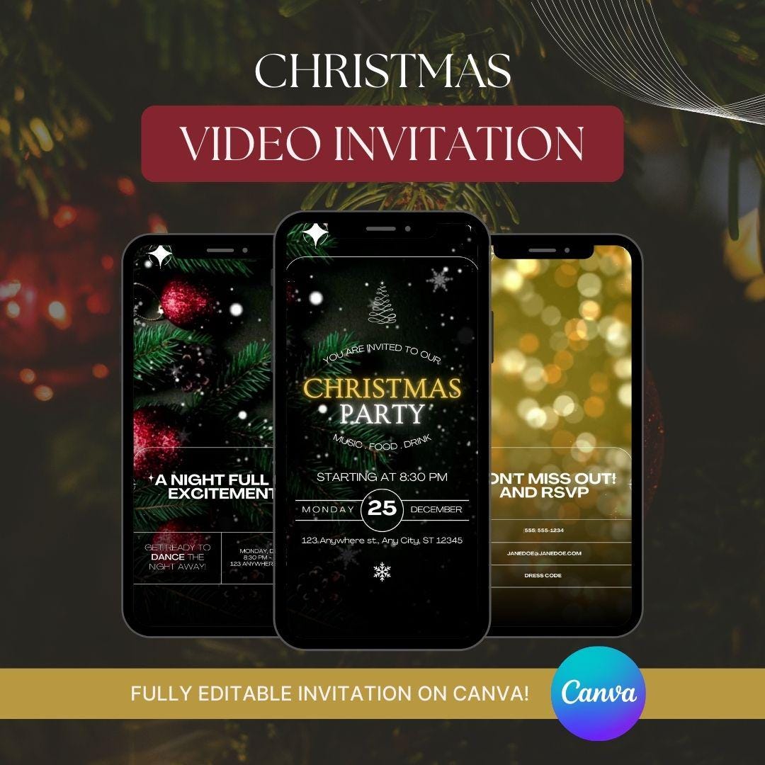 Digital Christmas Invitation, Electronic Christmas Party Video Invite ...