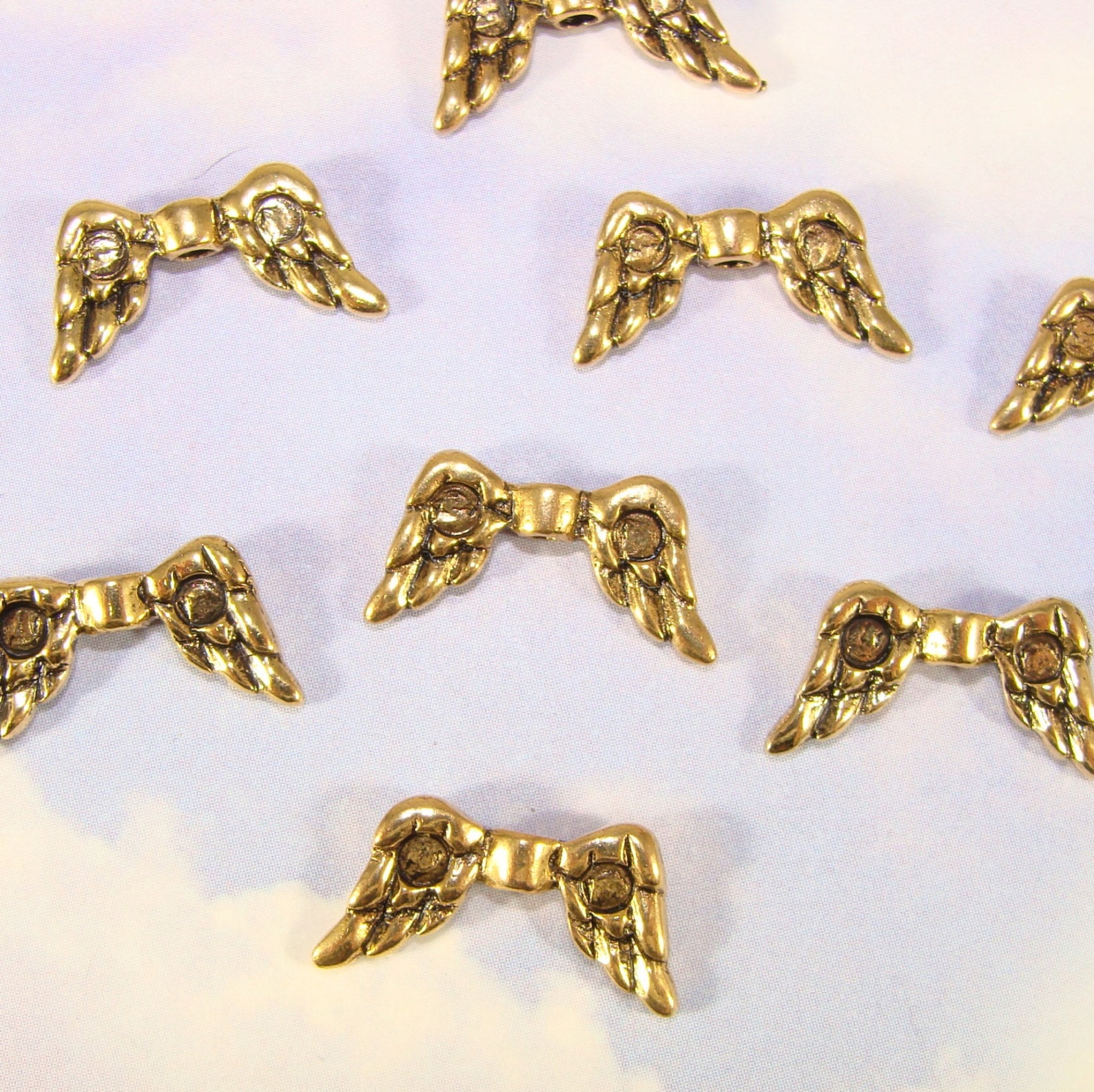 24 Angel Wing Beads 18mm Gold Plated Pewter W Blank Indent for Enamel ...