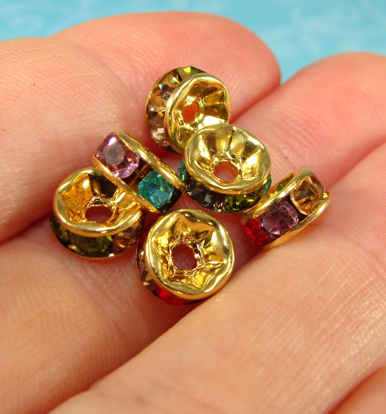 Rhinestone Disc Spacer Beads 8mm 30 Pcs Multi Colored Assorted | Etsy