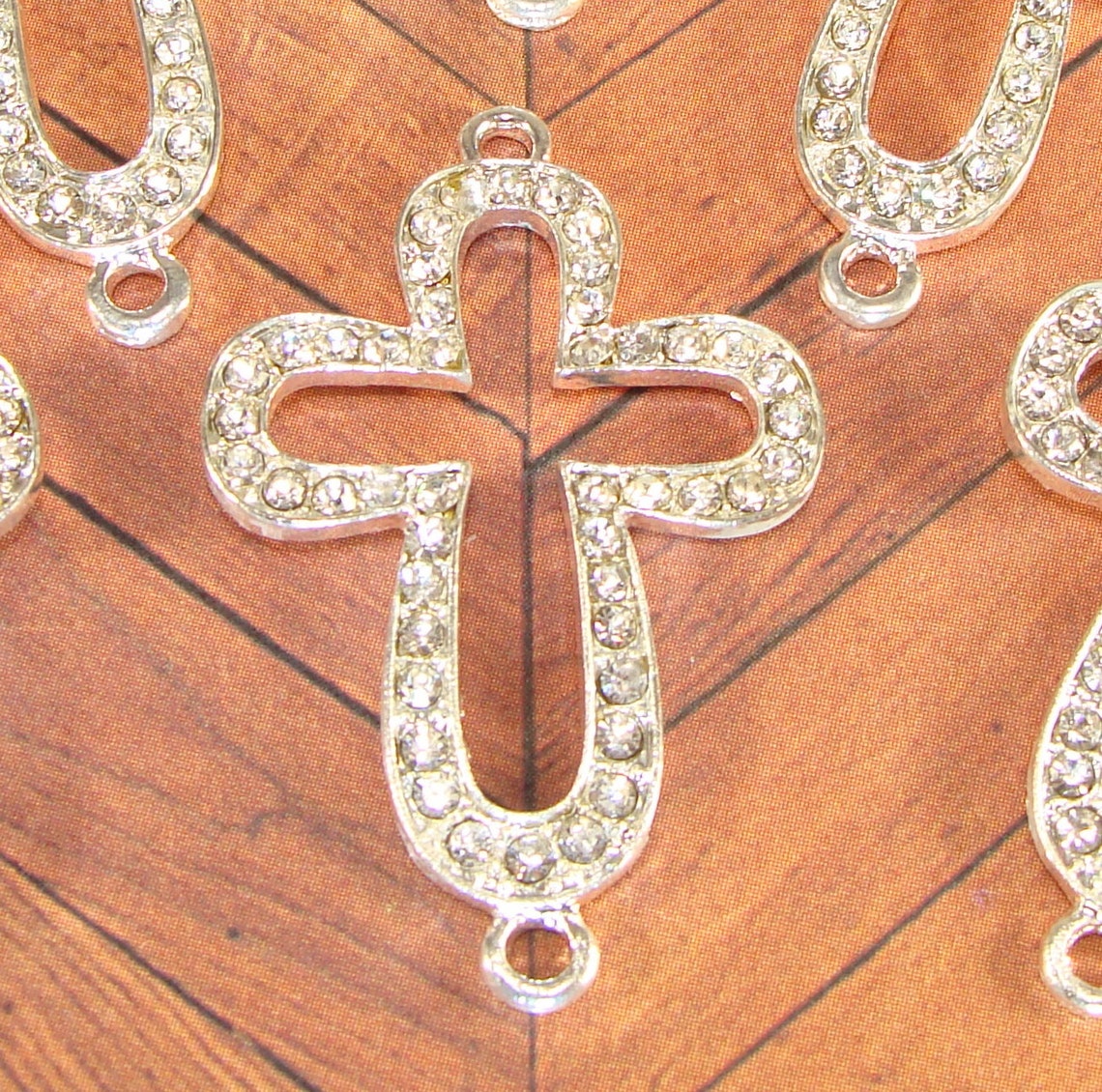 2 Rhinestone Cross Charms Silver With Crystals Sideways - Etsy