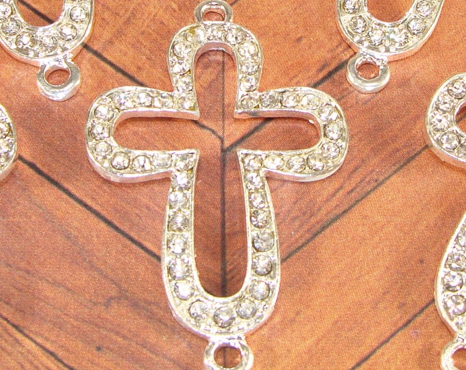 2 Rhinestone Cross Charms Silver With Crystals Sideways - Etsy