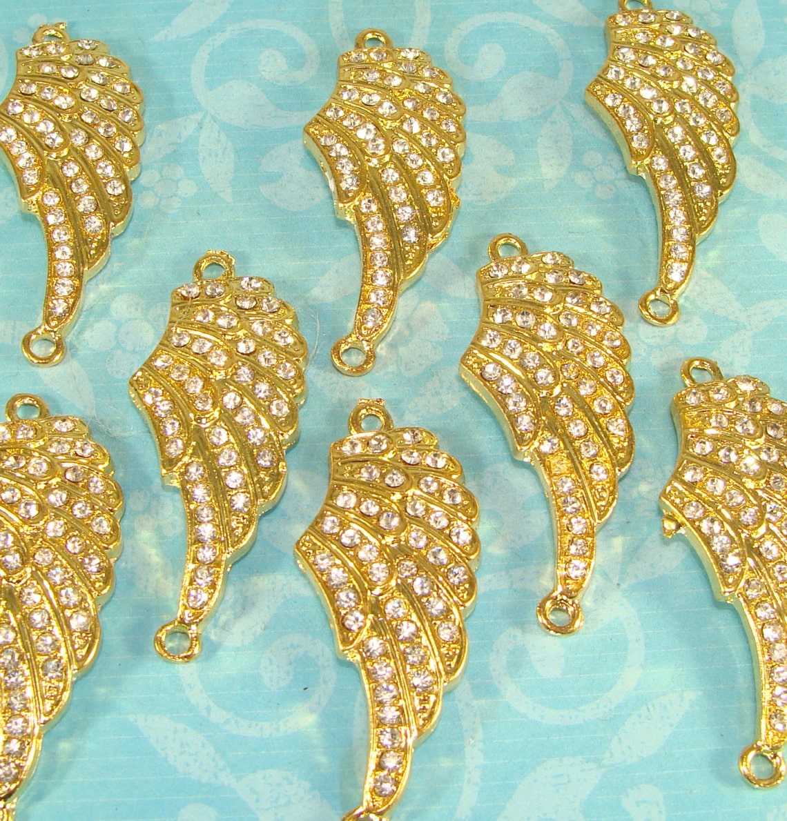 2 Gold Rhinestone Wing Charms 2 Loop Wing Bracelet Bars - Etsy
