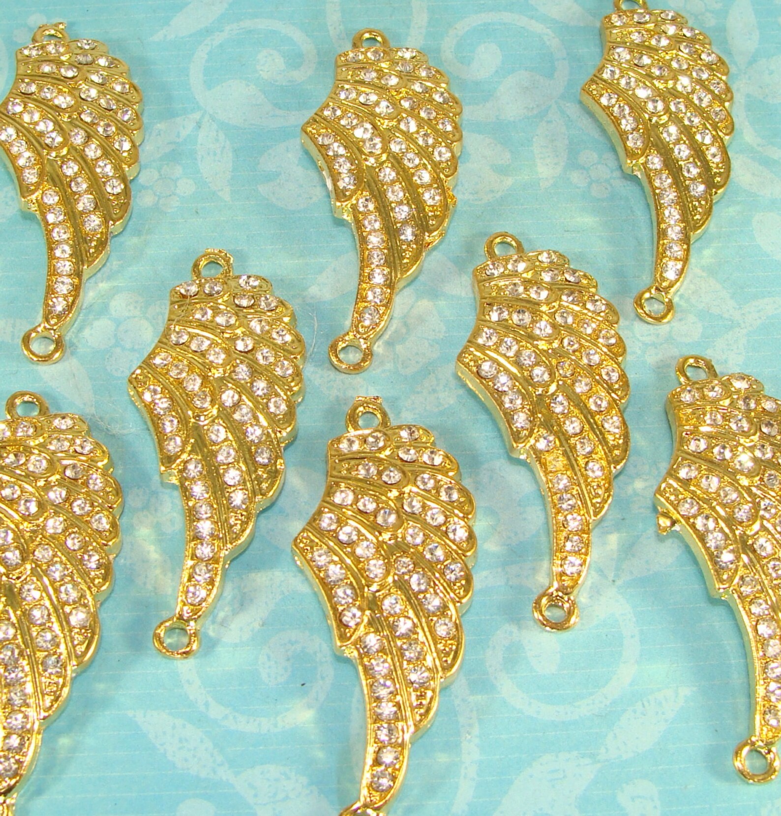 2 Gold Rhinestone Wing Charms 2 Loop Wing Bracelet Bars - Etsy